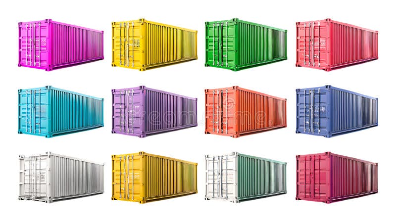 Colorful Shipping Containers on Transparent Background Stock ...