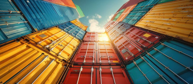 Colorful Shipping Containers Under Bright Sun Stock Photo - Image of ...