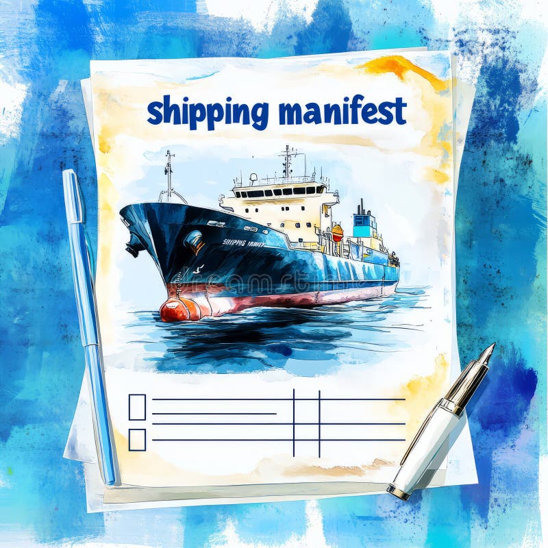 Colorful Shipping Manifest with Ship Illustration and Pen Stock ...