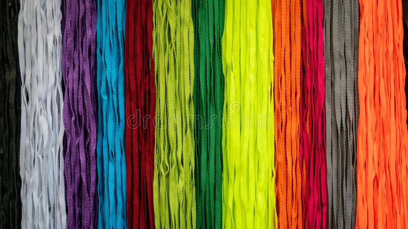 Colorful Shoe-laces Hanging Downwards on the Wall Stock Image - Image ...
