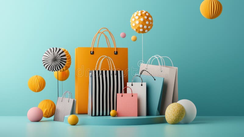 Colorful Shopping Bags on a Blue Background Stock Illustration ...
