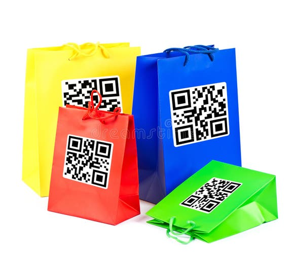 Colorful Shopping Bags with QR Code Stock Image - Image of mobile, blue ...