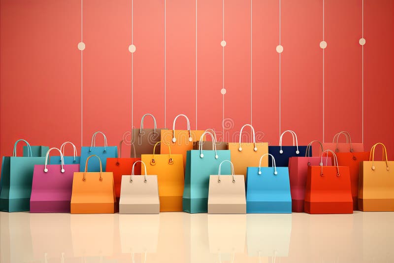 Colorful Shopping Bags on a Red Background Stock Illustration ...