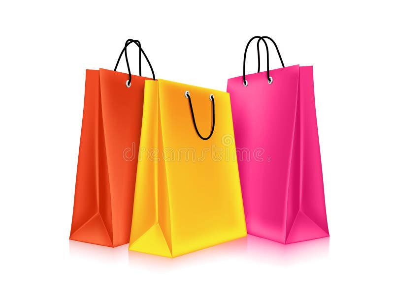 Colorful Shopping Bags Vector Illustration Group Of Empty Paper Bags