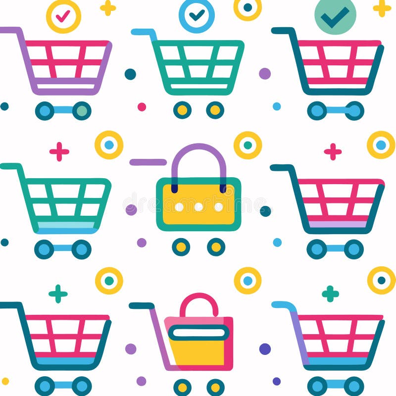Colorful Shopping Cart and Bag Pattern Stock Vector - Illustration of ...