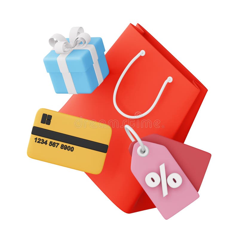 Colorful Shopping Icon, Icon 3d, 3d Rendering Stock Illustration ...