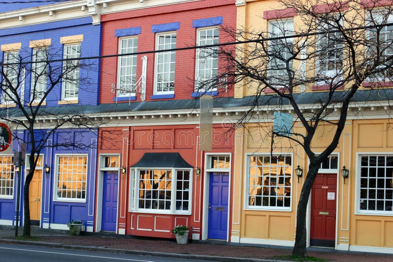 Colorful shops stock image. Image of tree, street, shops - 53653
