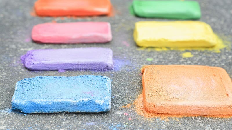 Colorful Sidewalk Chalk Pieces on Asphalt Stock Photo - Image of ...