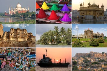Colorful Sights of India in a Collage Stock Photo - Image of boat ...
