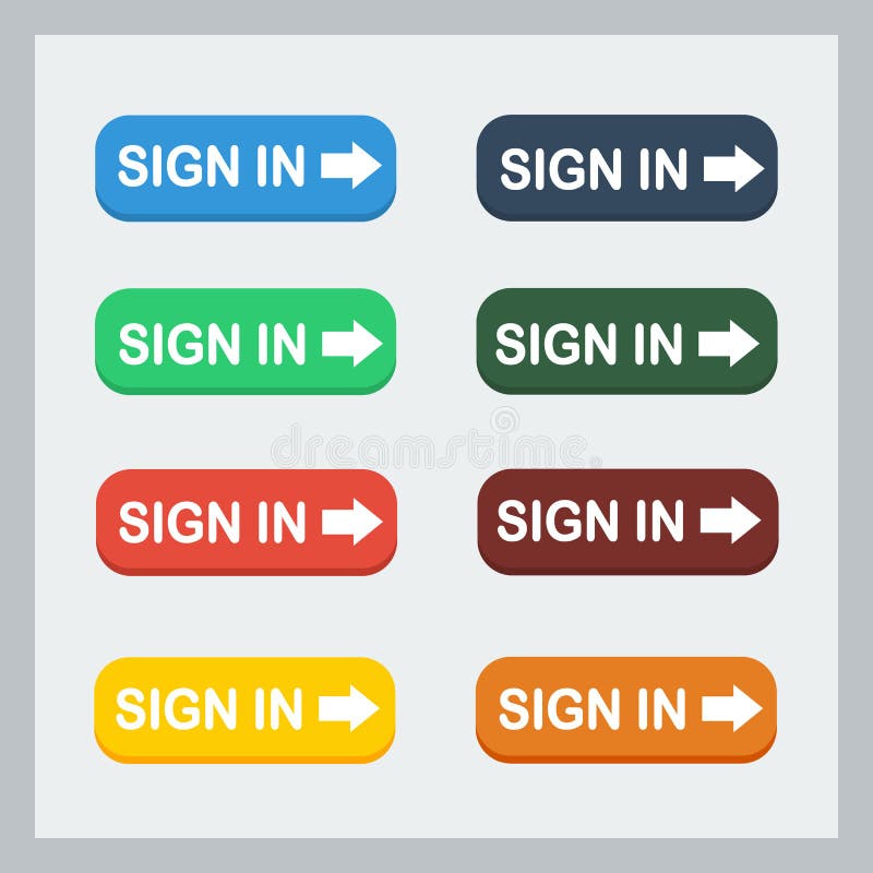 Colorful Sign in Button with Pointing Hand Set. Flat Illustration Stock ...