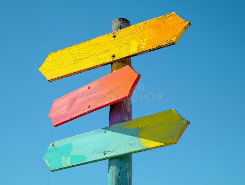 A Colorful Sign Post with Arrows Pointing in Different Directions Stock ...