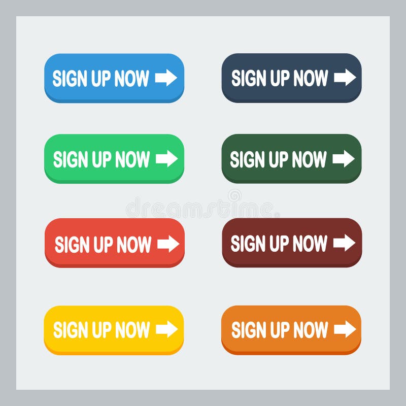 Colorful Sign Up Button with Pointing Hand Set. Flat Illustration Stock ...