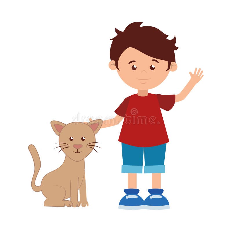 Colorful Silhouette with Boy and Cat Stock Vector - Illustration of ...