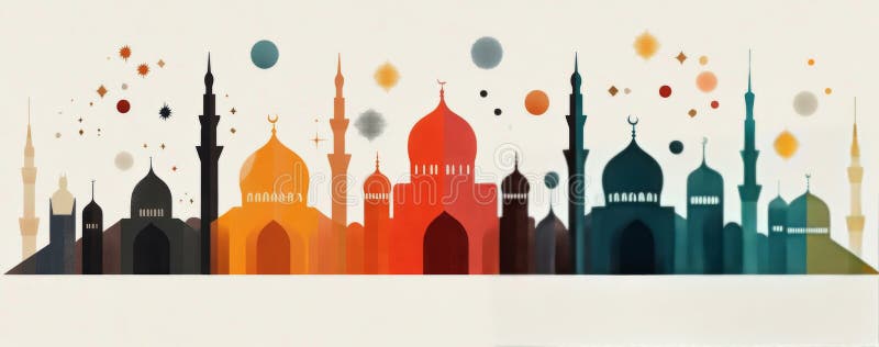 Colorful Silhouette of Historic Buildings at Sunset with Decorative ...