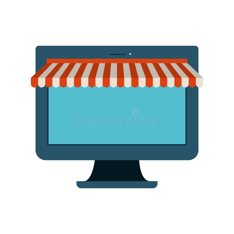 Colorful Silhouette Image of Desktop Computer Online Store Stock Vector ...