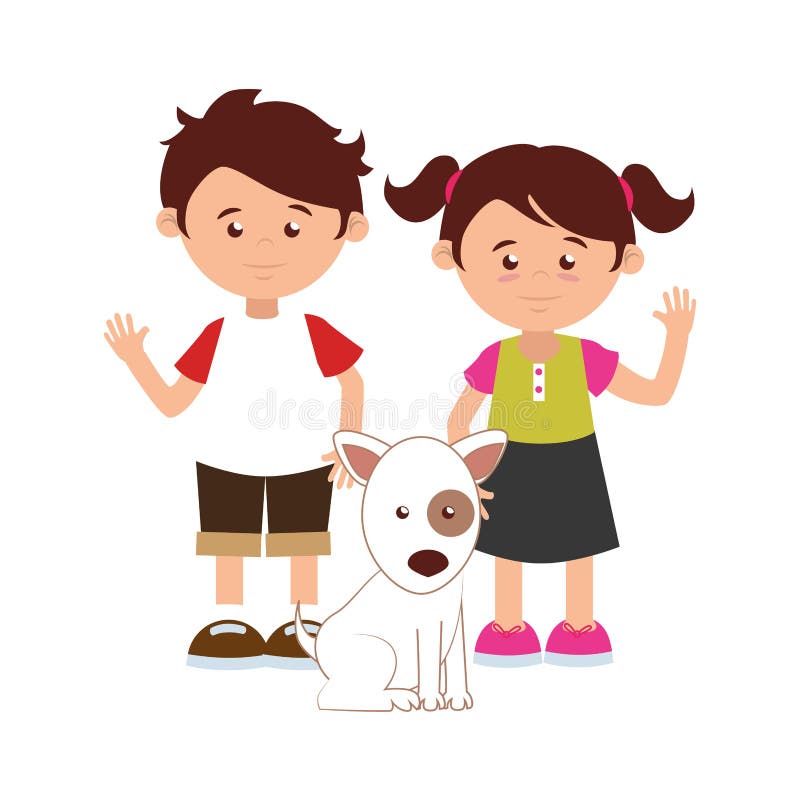 Colorful Silhouette with Kids and Dog Stock Vector - Illustration of ...