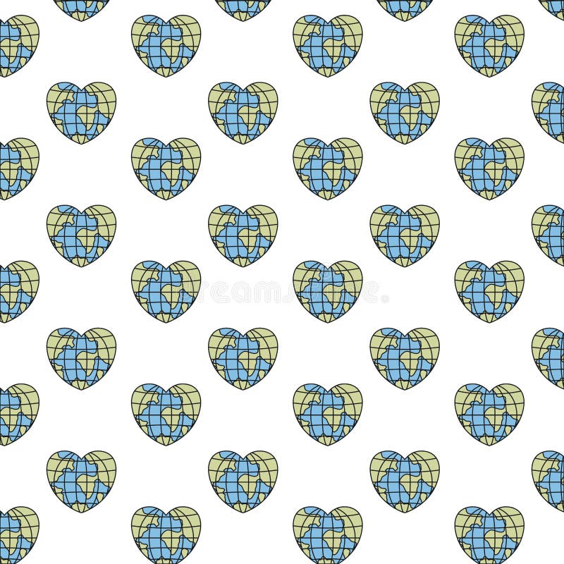 Colorful Silhouette Pattern Globes Earth World in Heart Shape Stock ...