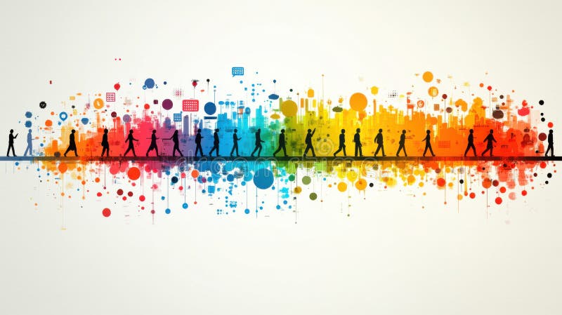 Colorful Silhouette People Walking in Abstract Cityscape Stock ...