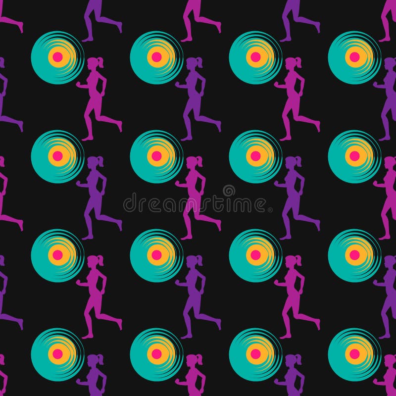 Colorful Silhouette of a Running Girl. Seamless Pattern Stock ...