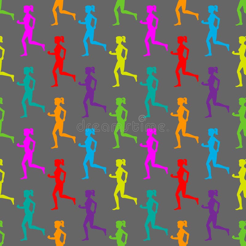Colorful Silhouette of a Running Girl. Seamless Pattern Stock ...