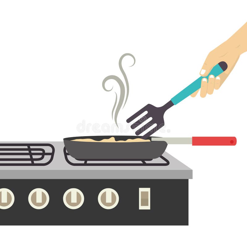 Colorful Silhouette Stove With Frying Pan Stock Vector Illustration