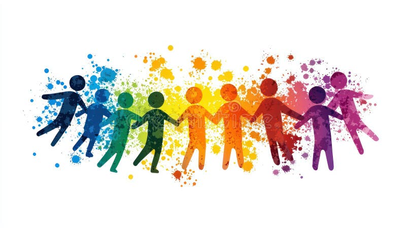 Colorful Silhouettes of Diverse People Holding Hands, Symbolizing Unity ...