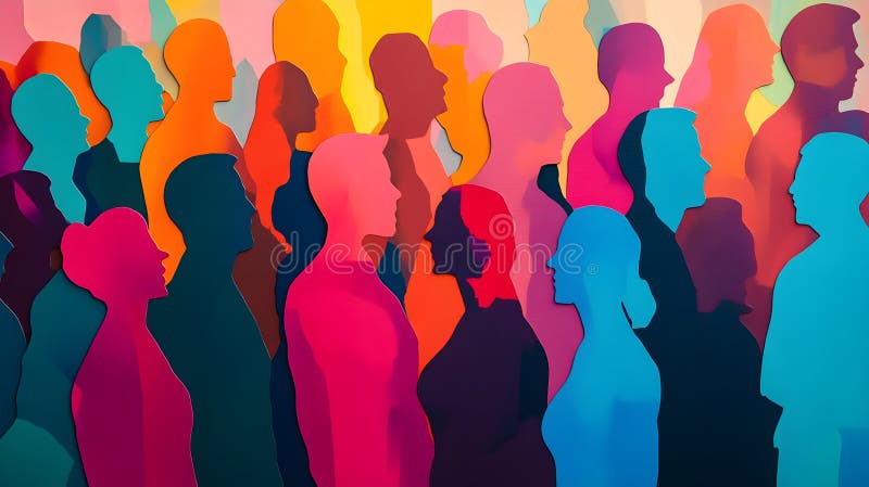 Colorful Silhouettes of Diverse People Standing Together in Unity and ...