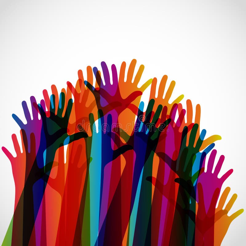 Colorful Silhouettes Hands Up on a Light Background. Stock Vector ...
