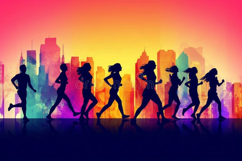 Colorful Silhouettes of People Running in the City Stock Illustration ...