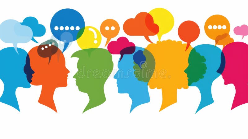 Colorful Silhouettes of People with Speech Bubbles Reflecting ...