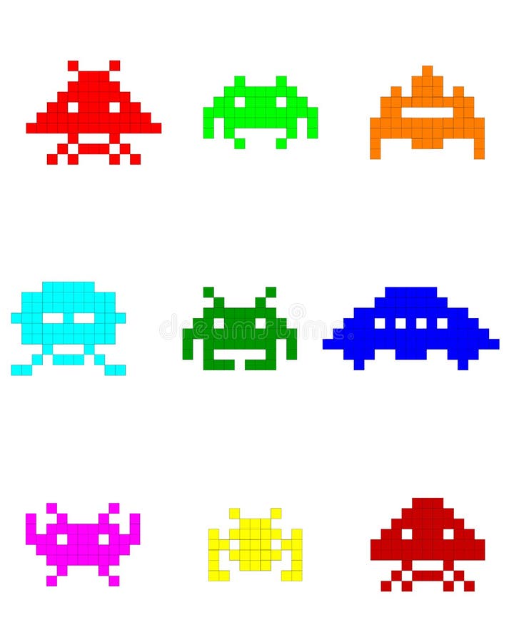 Colorful Silhouettes of Space Invaders Editorial Stock Image ...