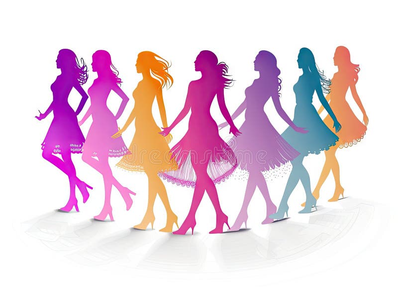 Colorful Silhouettes of Women Dancing in Unity Stock Illustration ...