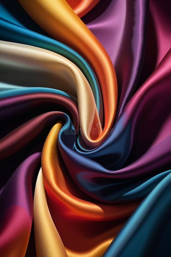 Colorful Silk Fabric Caught in a Dynamic Swirl, Vertical Composition ...