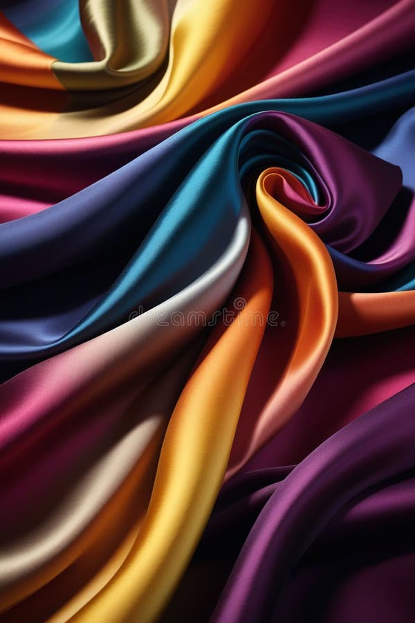 Colorful Silk Fabric Caught in a Dynamic Swirl, Vertical Composition ...