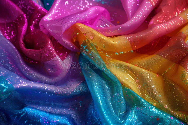 Colorful Silk Fabric with Patterns, Shimmer and Sequins. Generative AI ...