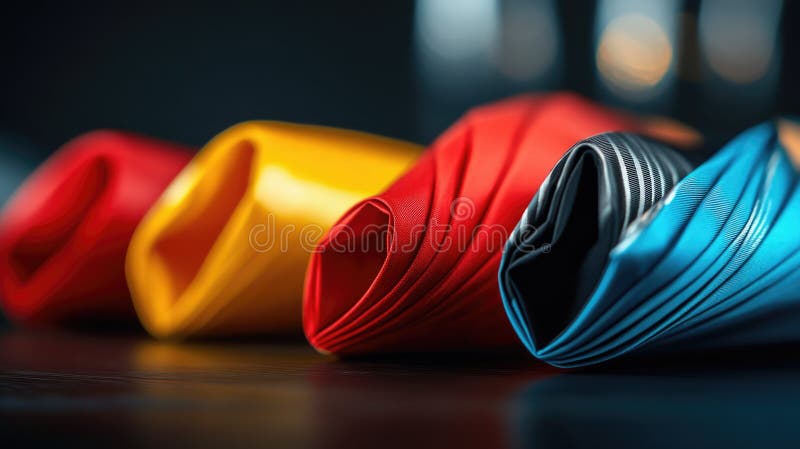 Colorful Silk Fabric Rolls in Red, Yellow, and Blue Stock Illustration ...