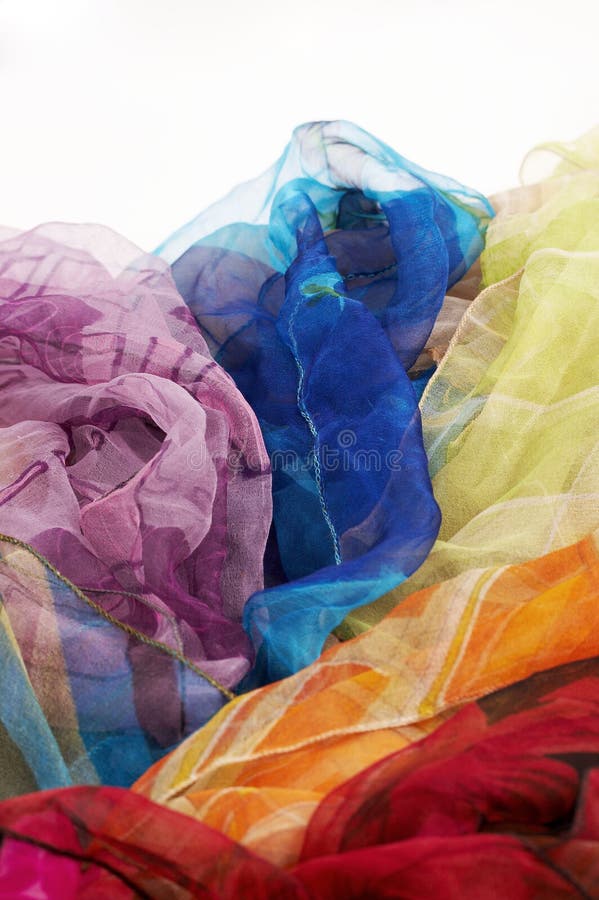 Colorful Silk Scarves on White Background Stock Image - Image of orange ...