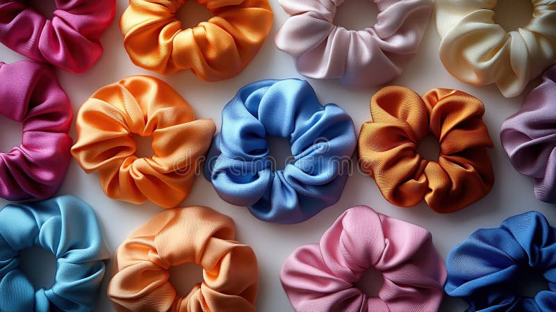 Colorful Silk Scrunchies Arranged on White Background. (1 Stock ...