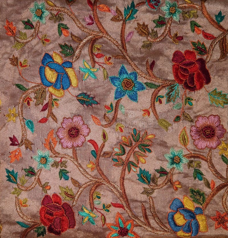 Colorful Silk Thread Work on a Mughal Floral Design Stock Image - Image ...
