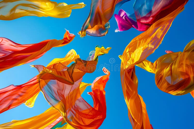 Colorful silks in the air stock image. Image of abstract - 327727929