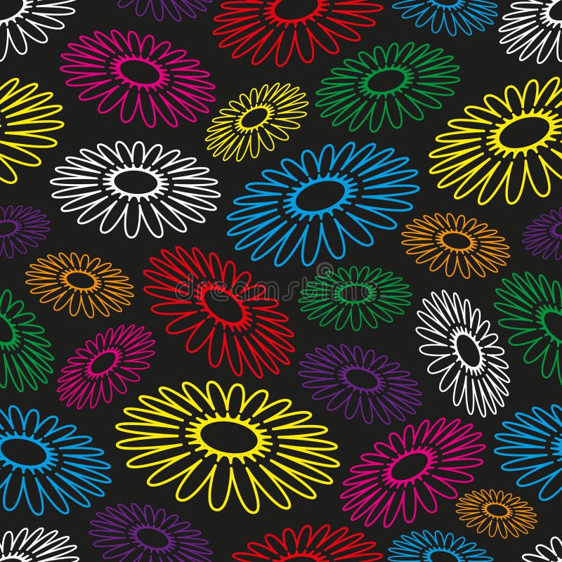 Colorful Simple Abstract Flower Seamless Black Pattern Stock Vector ...