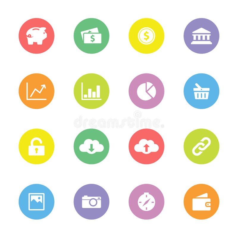 Colorful Flat Web and Technology Icon Set on Circle Stock Vector ...