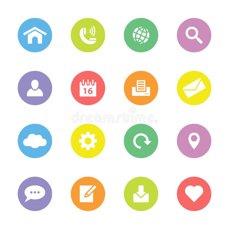 Colorful Flat Web and Technology Icon Set on Circle Stock Vector ...