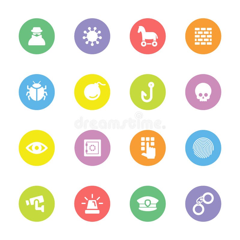 Colorful Flat Security Icon Set on Circle Stock Vector - Illustration ...