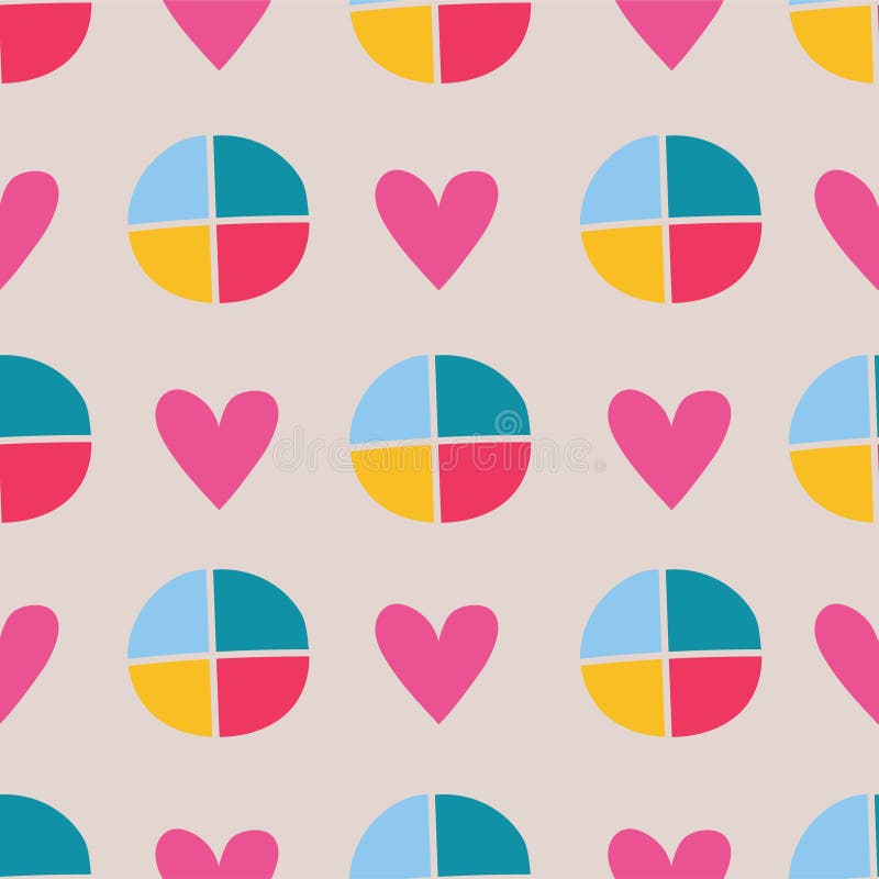 Colorful Simple Geometric Seamless Pattern with Heart and Colour Wheel ...