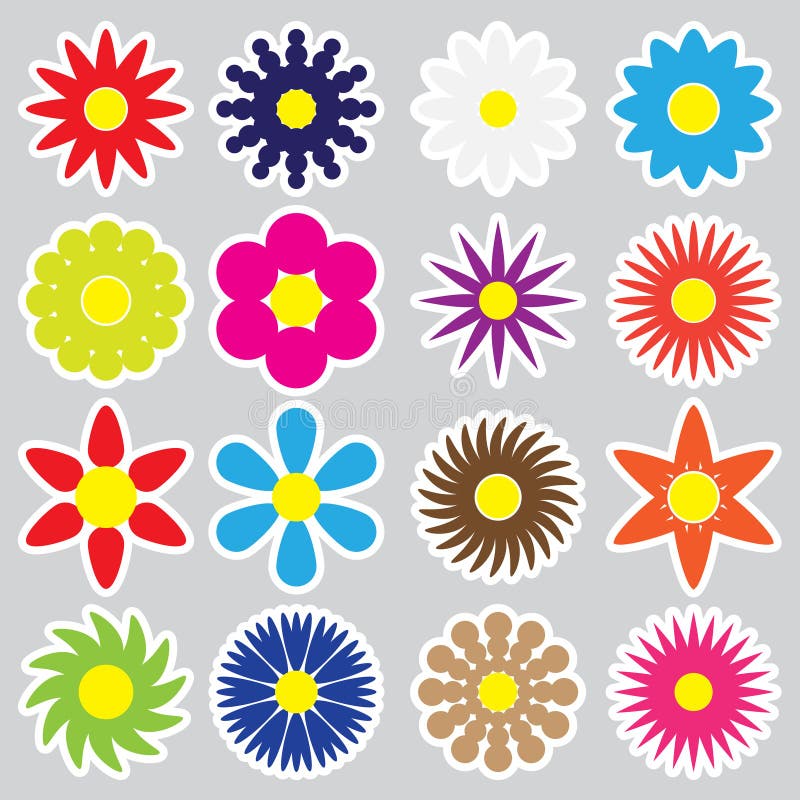 Colorful Simple Retro Small Flowers Set of Stickers Eps10 Stock Vector ...