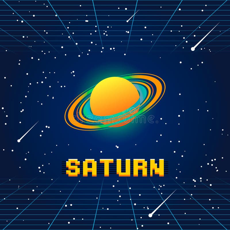Simple Vector Flat Art Illustration of Saturn Planet in Starry Sky with ...