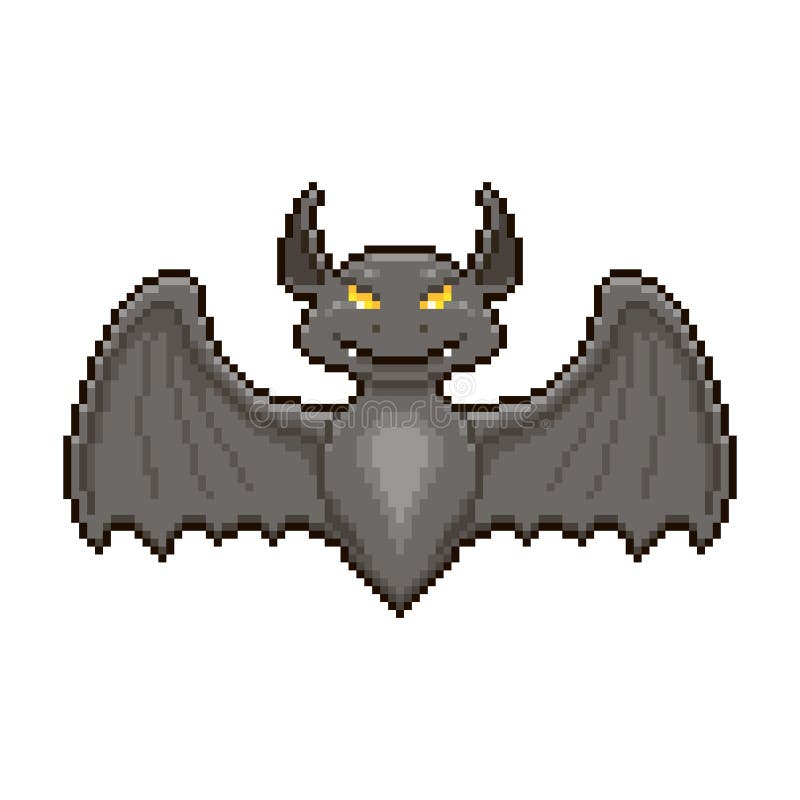 Simple Vector Flat Pixel Art Illustration of Soaring Black Vampire Bat ...