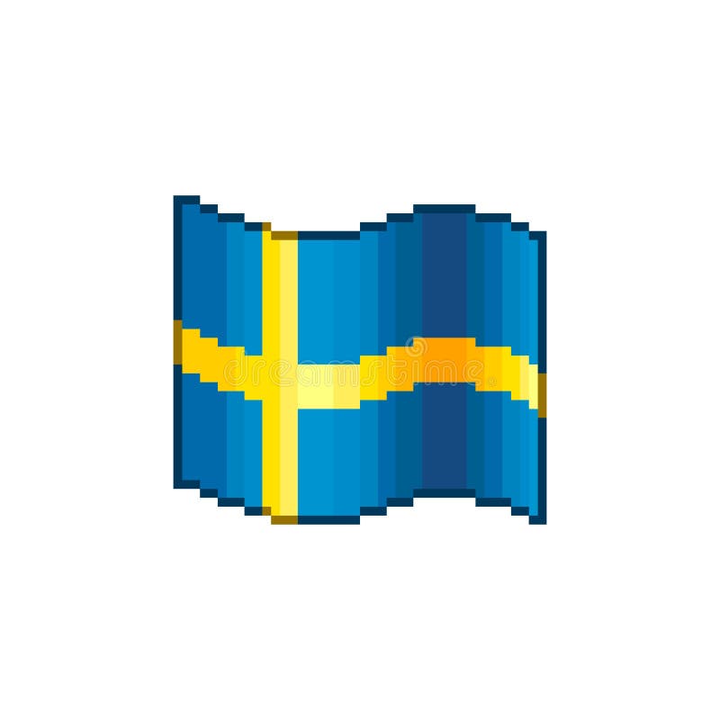 Simple Vector Flat Pixel Art Illustration Of Waving Flag Of Sweden