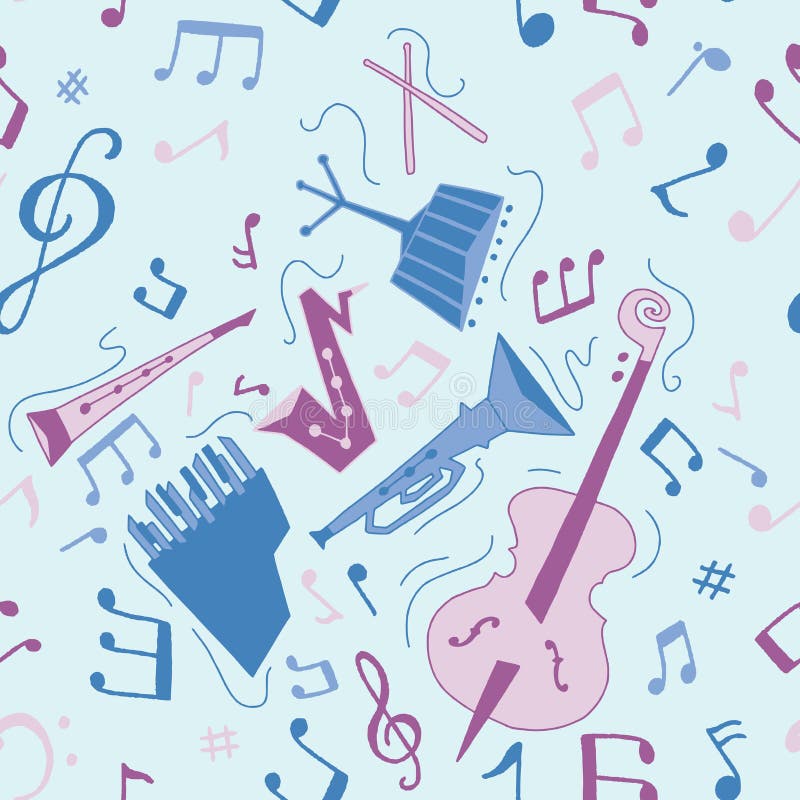 Colorful Simple Vector Illustration of Jazz Music Instruments Seamless ...